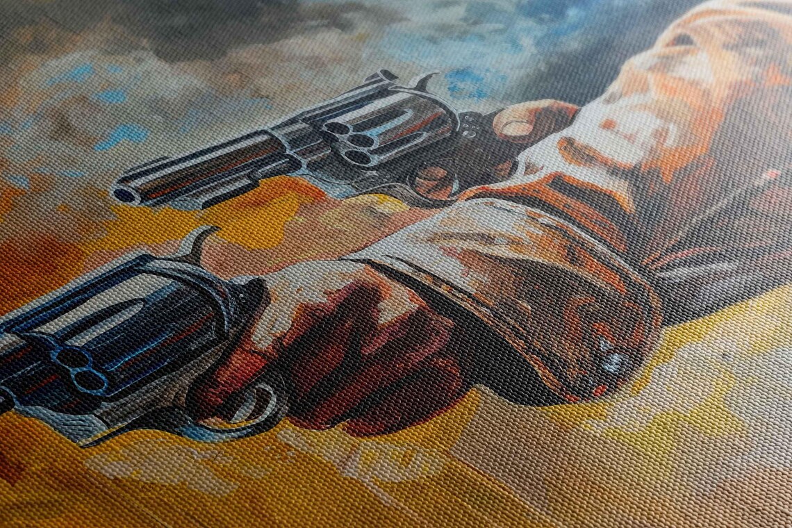 Vintage Cowboy Shooting Revolvers Acrylic Wall Art Canvas Print ...