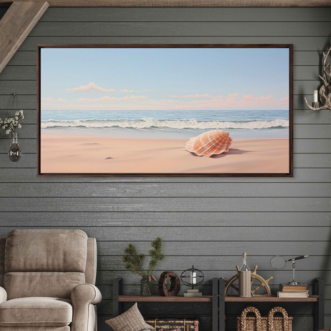 Seashell Laying on Sandy Beach Wall Art Ready to Hang, Vacation Vibes ...