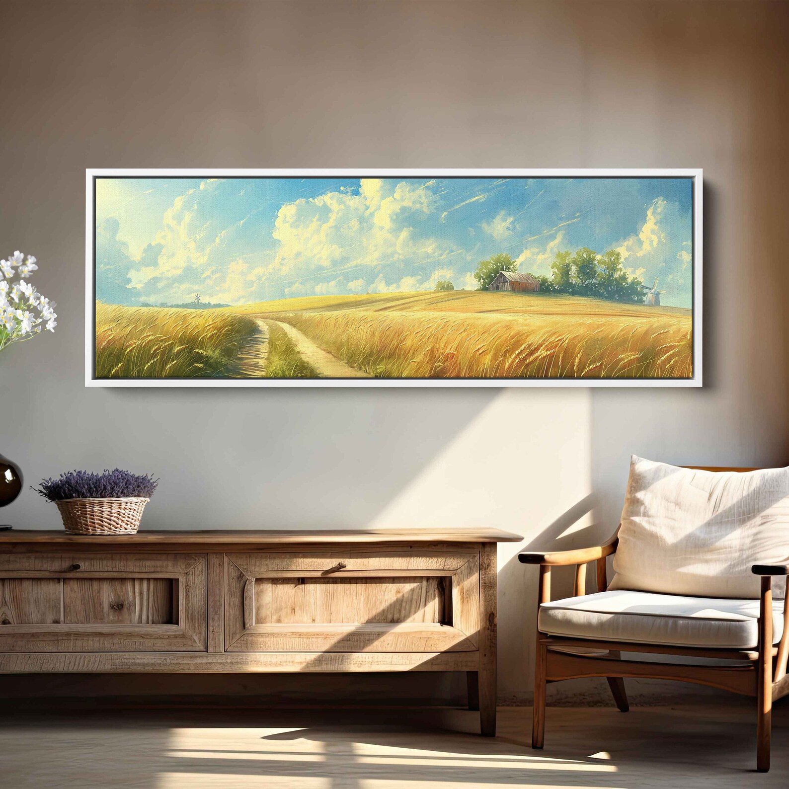 Minimalistic Rural Countryside Panoramic Landscape Wall Art Canvas ...