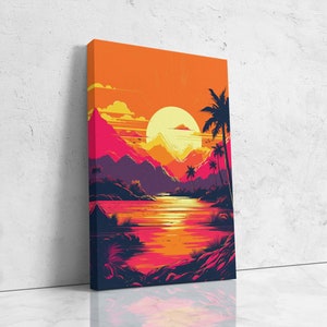 Tropical Summer Pop Art Landscape, Digital Illustration on Canvas ...