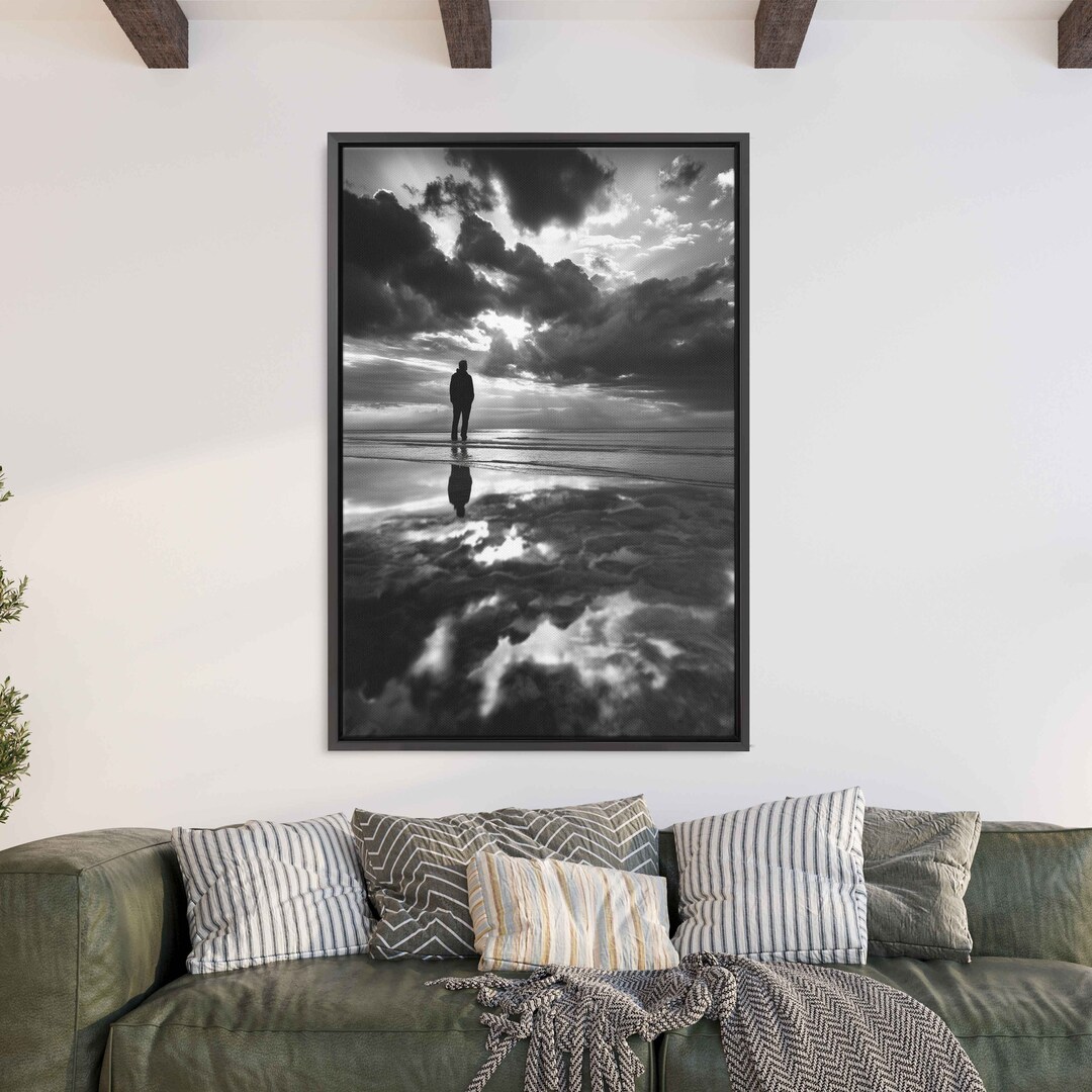 Man Standing on Beach Looking Into Ocean Wall Art Canvas Print ...
