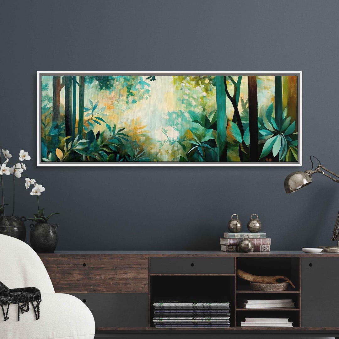 Lush Abstract Forest Scene, Wall Art Canvas Print, Vibrant Greens and ...