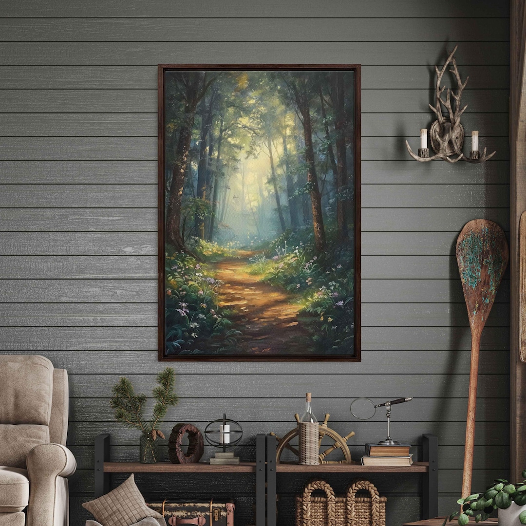 Enchanted Forest Scene, Wall Art Canvas Print, Misty Morning Light ...