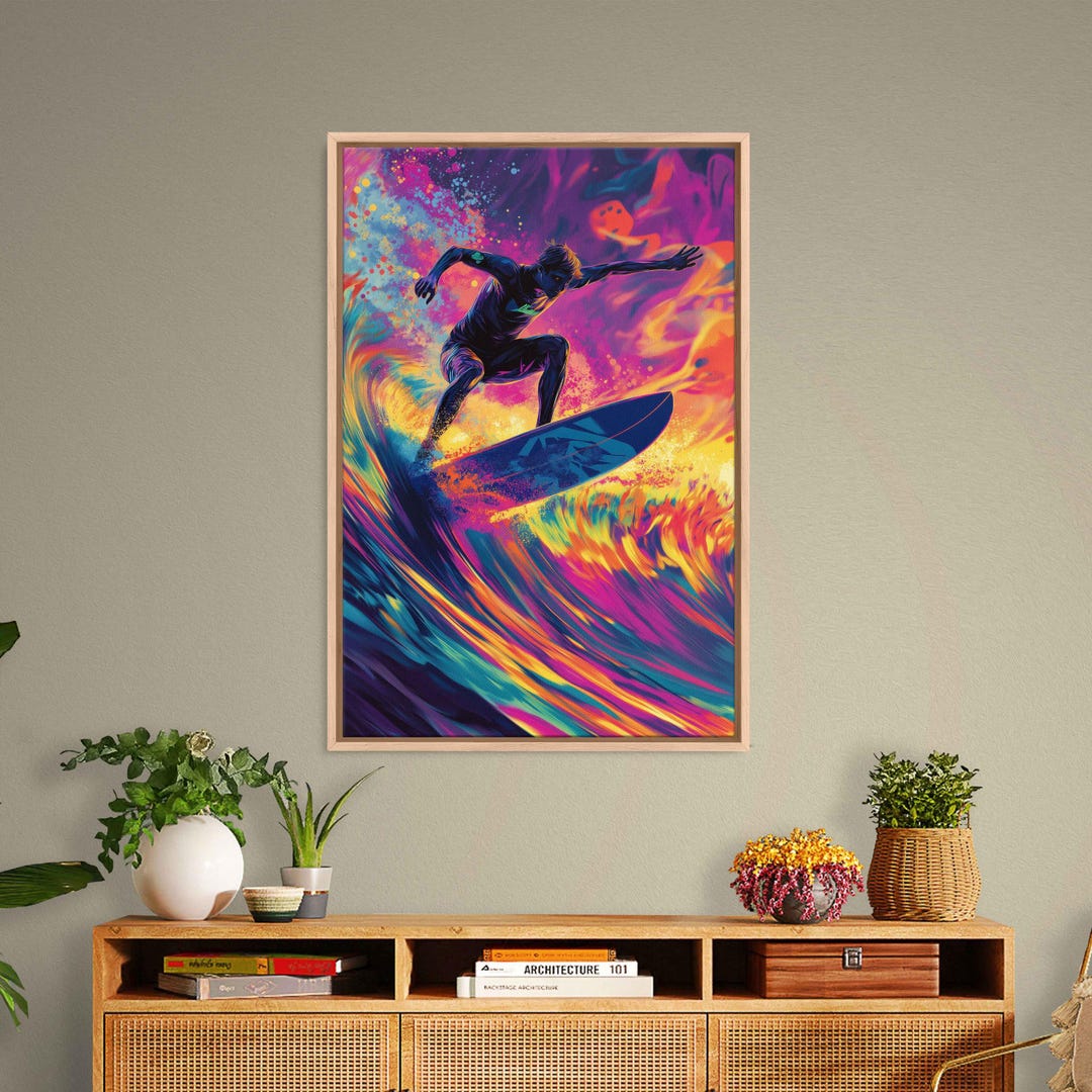 Pop Art Surfer Catching Wave Wall Art Canvas Print, Gift for Surfer ...