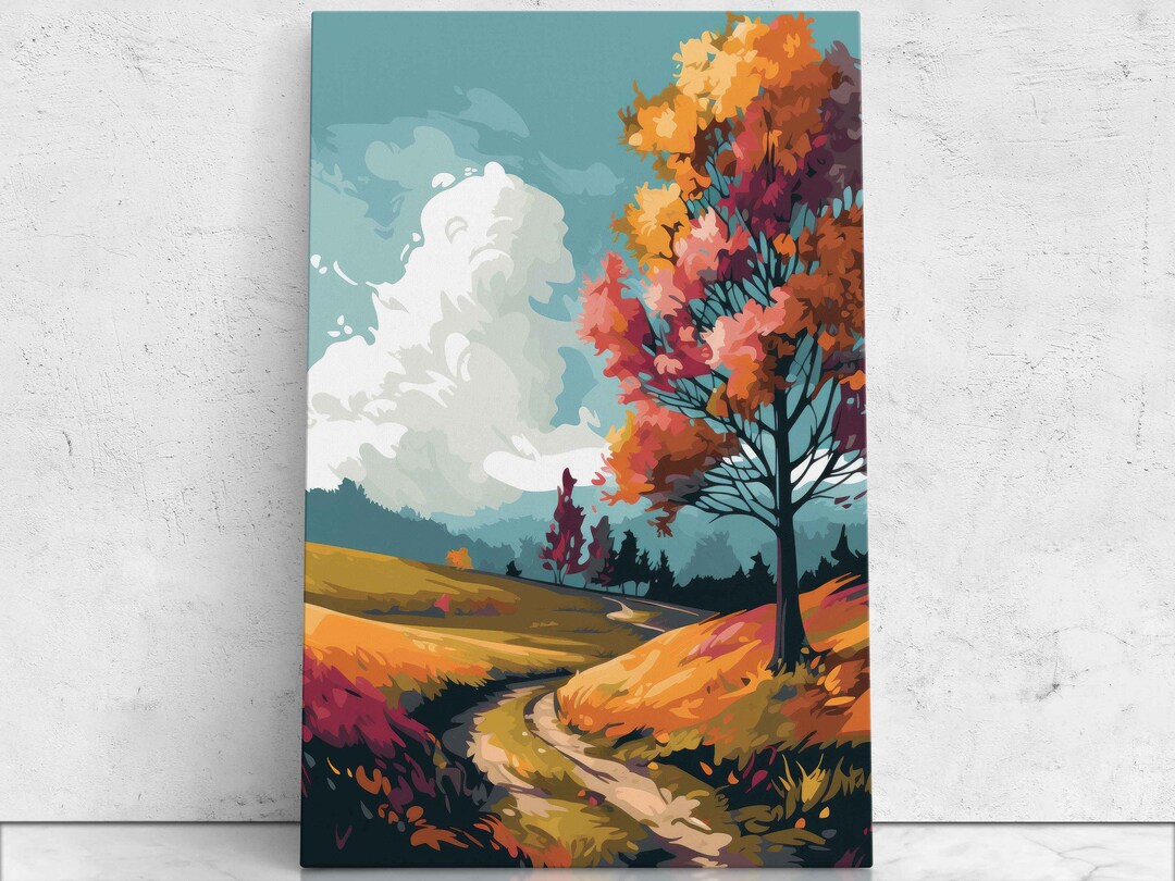 Beautiful Autumn Pop Art Landscape Illustration, Digital Print on ...