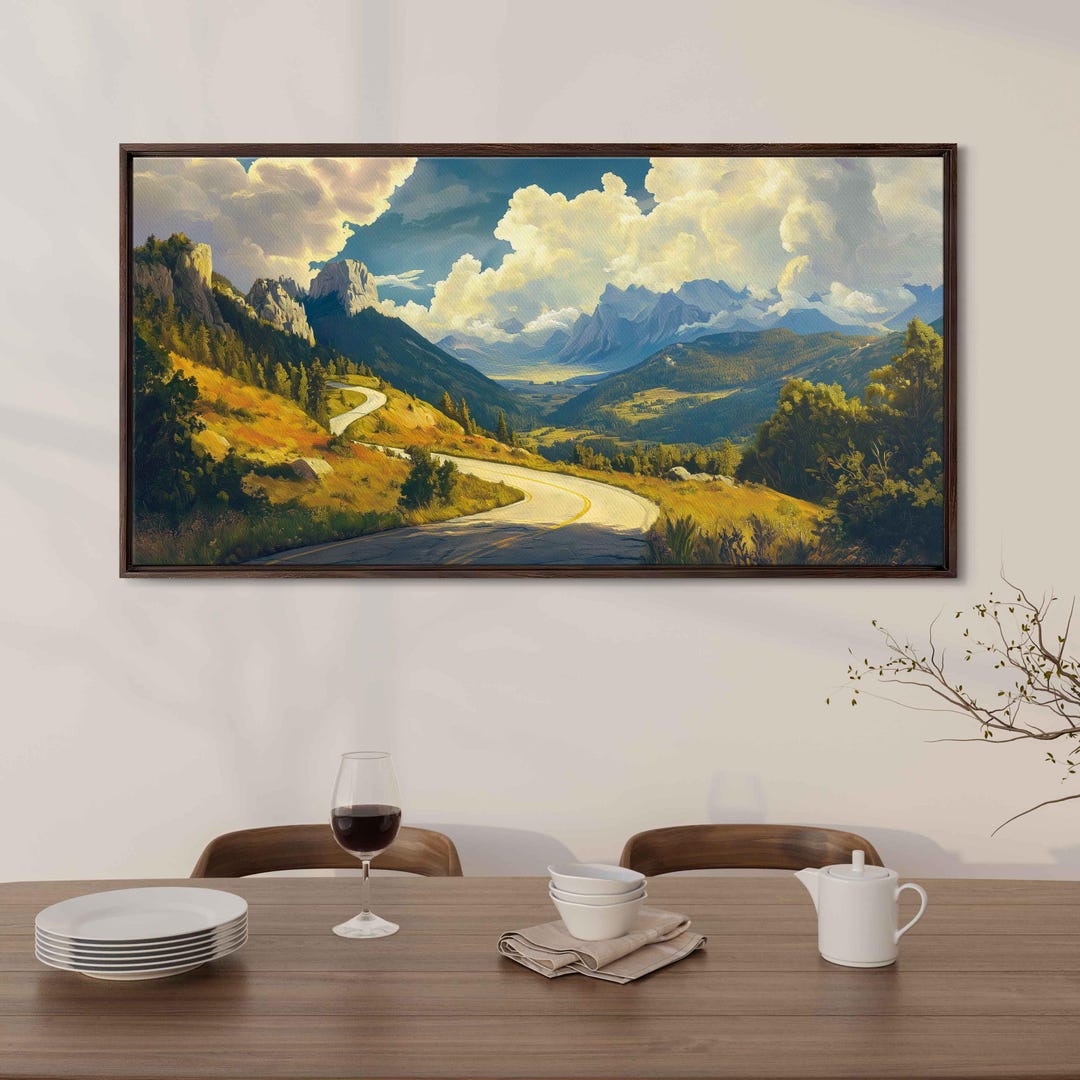 Vintage-style Travel Poster, Wall Art Canvas Print, Scenic Valley Road ...