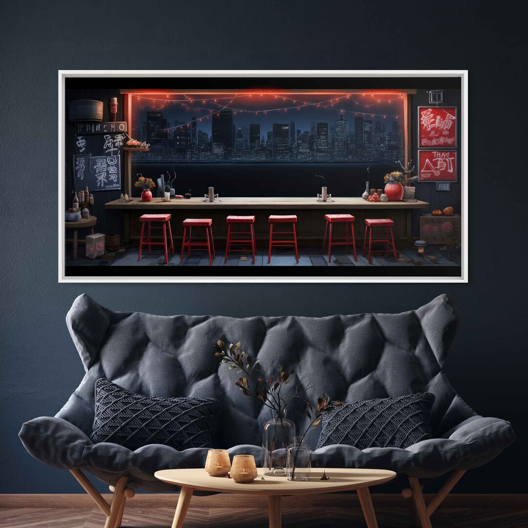 Japanese Bar Art Print, Home Bar Art Decor, Japense Bar With City ...