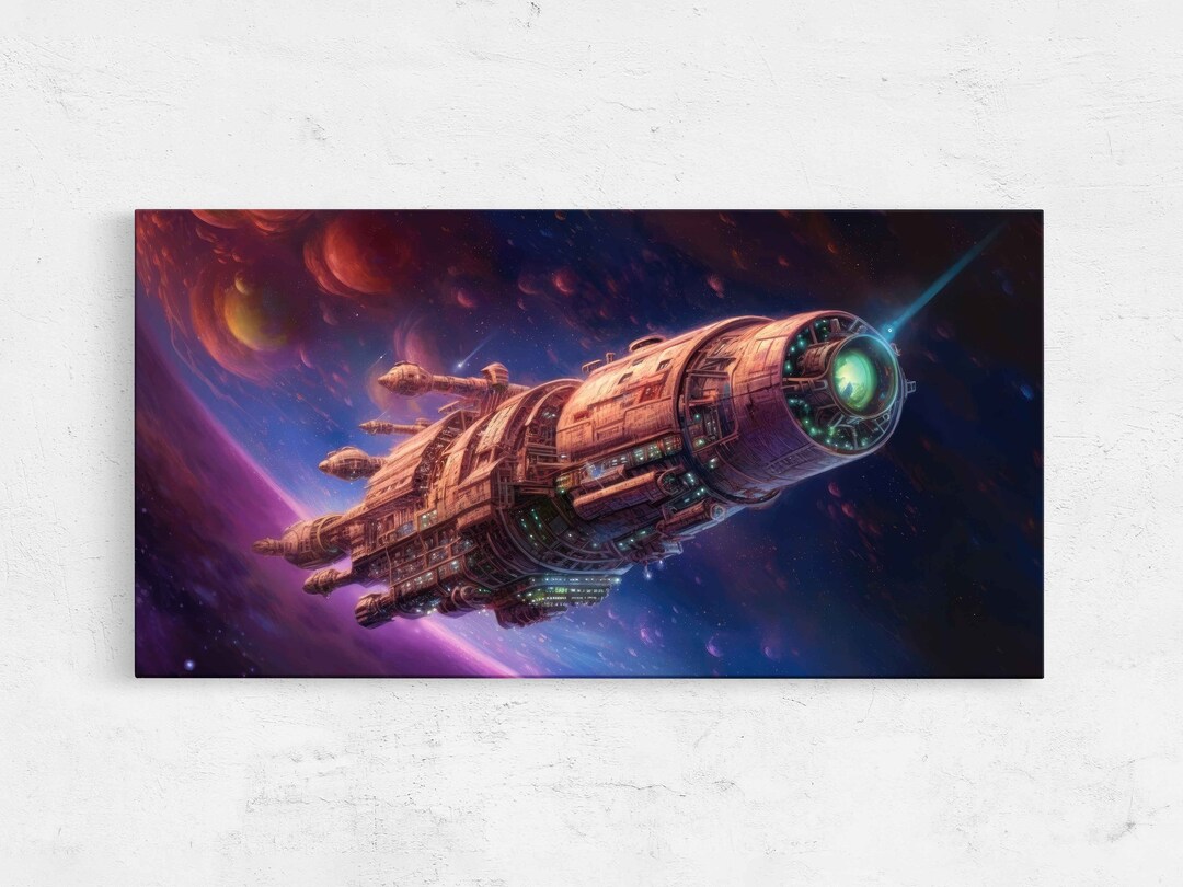 Futuristic Spaceship Painting, Sci Fi Art, Framed Canvas Print, Ready ...