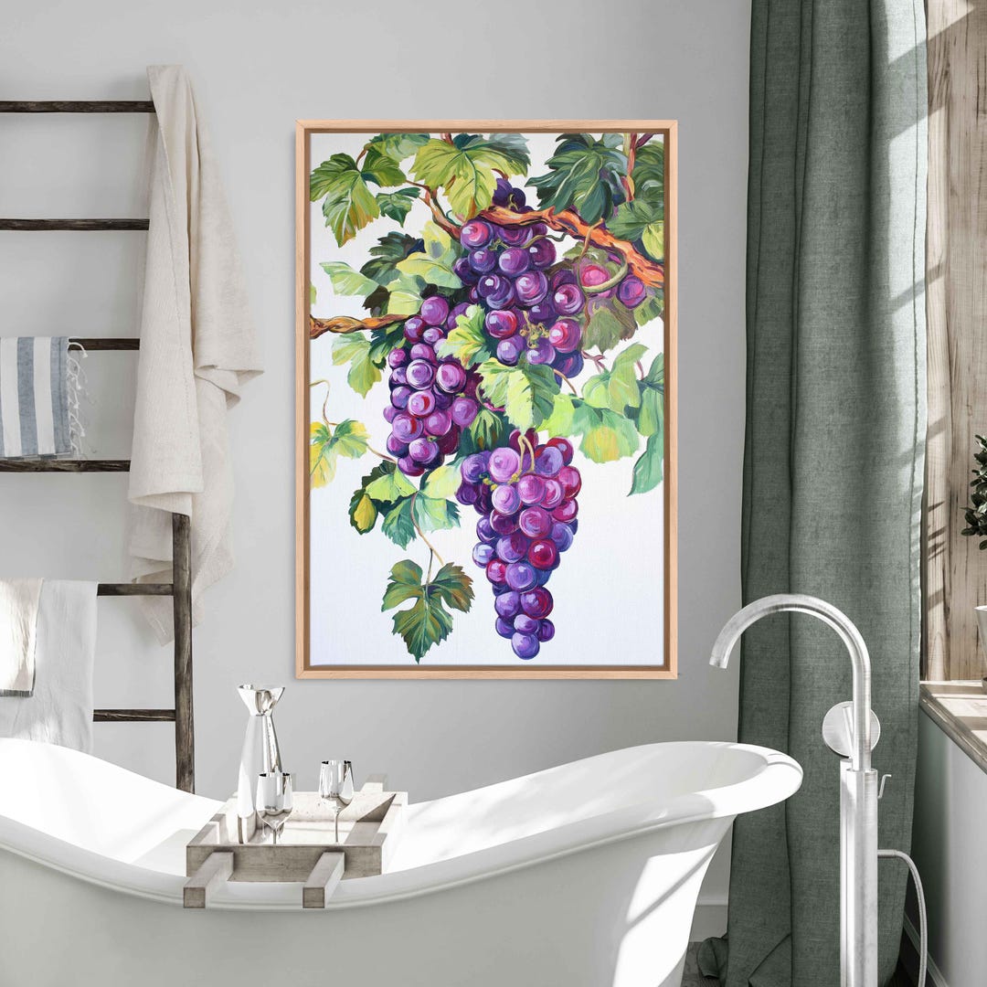 Bright Grapes on Grapevine Acrylic Wall Art Canvas Print, Fruit ...