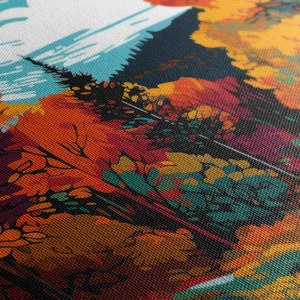 Vibrant Autumn Pop Art Landscape, Digital Illustration on Canvas, Fall ...