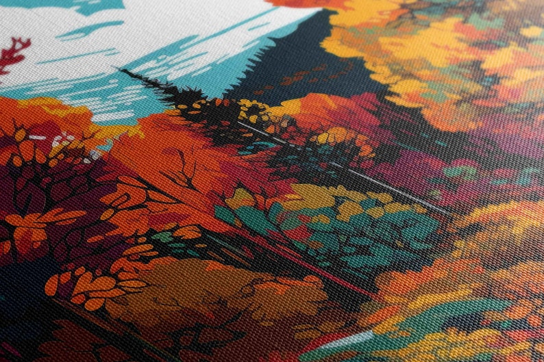 Vibrant Autumn Pop Art Landscape, Digital Illustration on Canvas, Fall ...