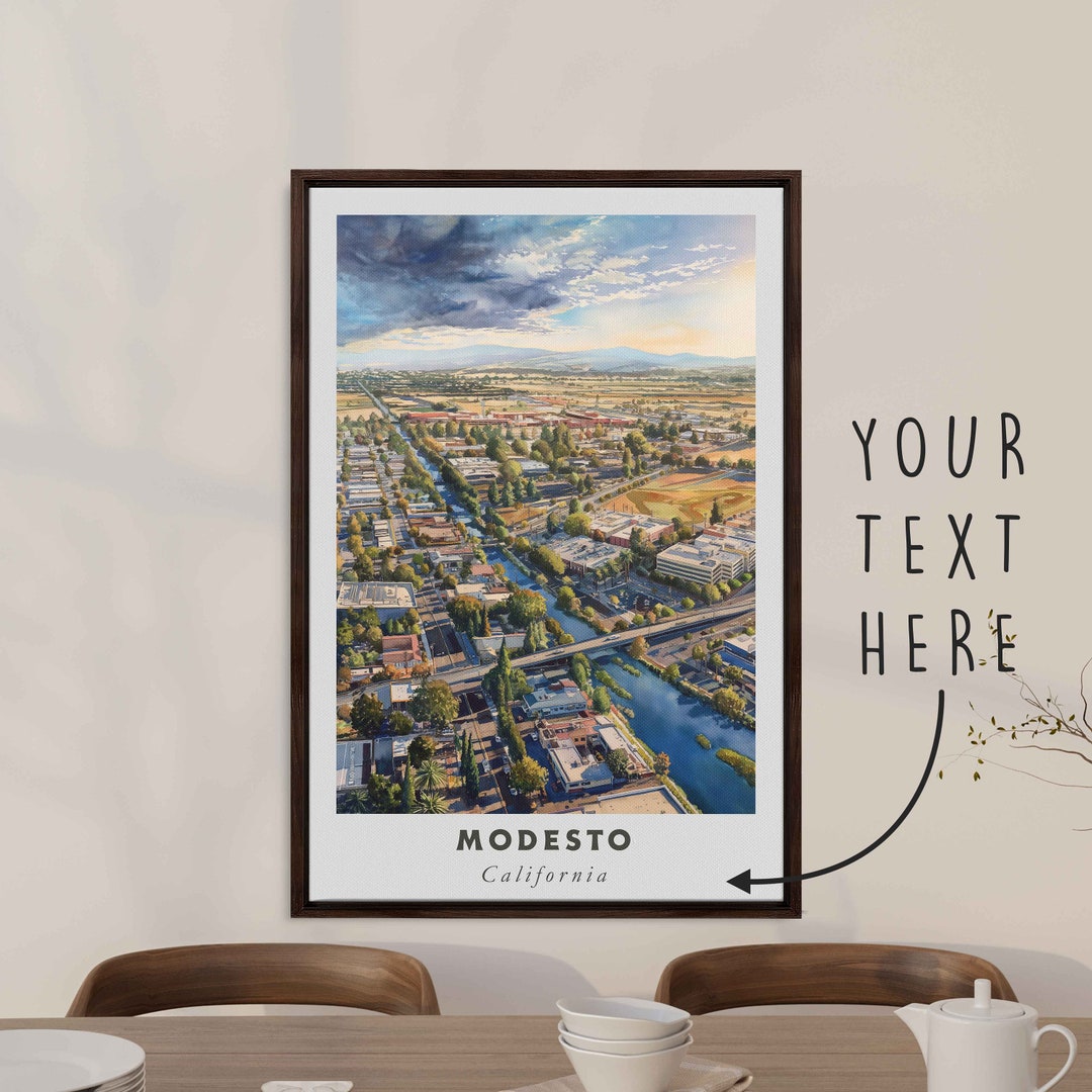 Modesto California Acrylic Painting Travel Art, Framed Canvas Wall Art ...