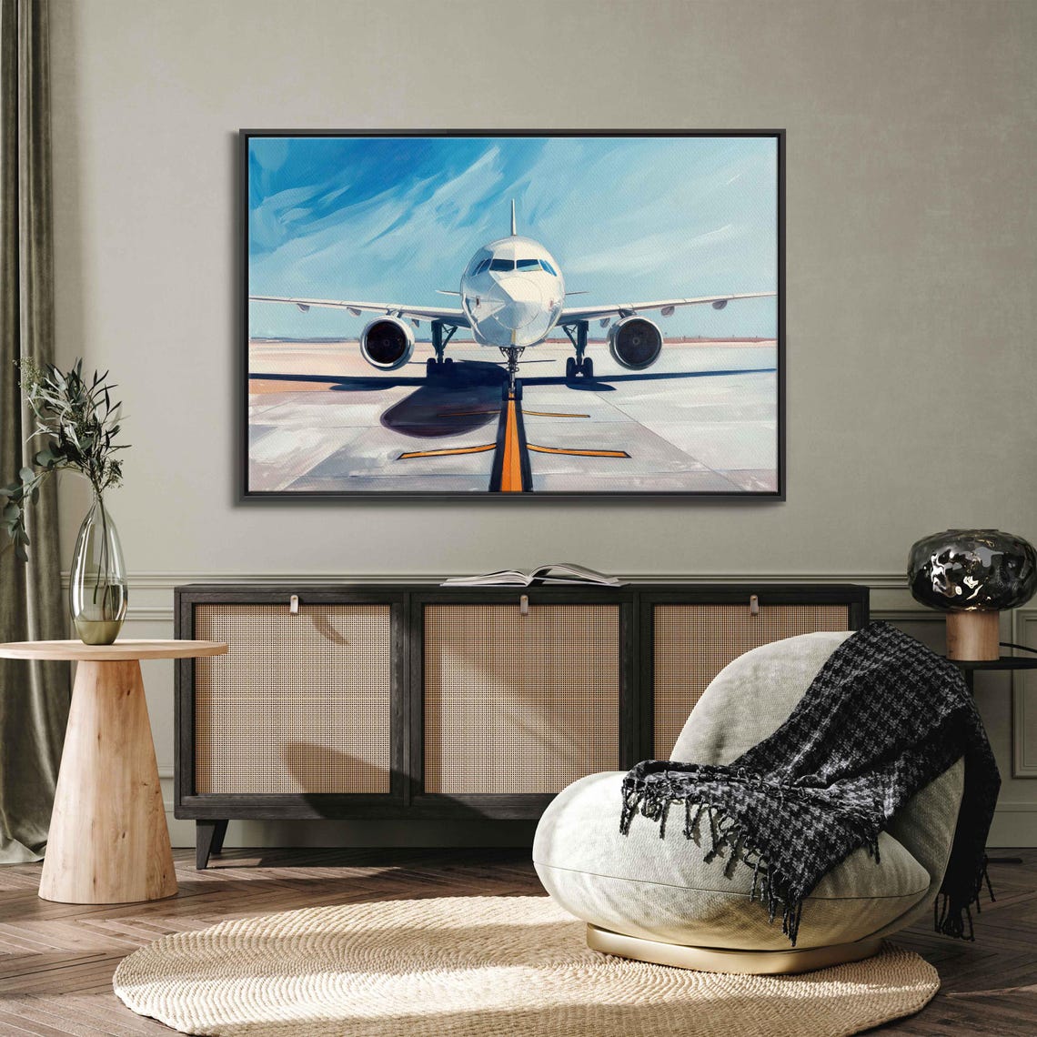 Commercial Jet on Runway Photography Wall Art Canvas Print, Minimalist ...