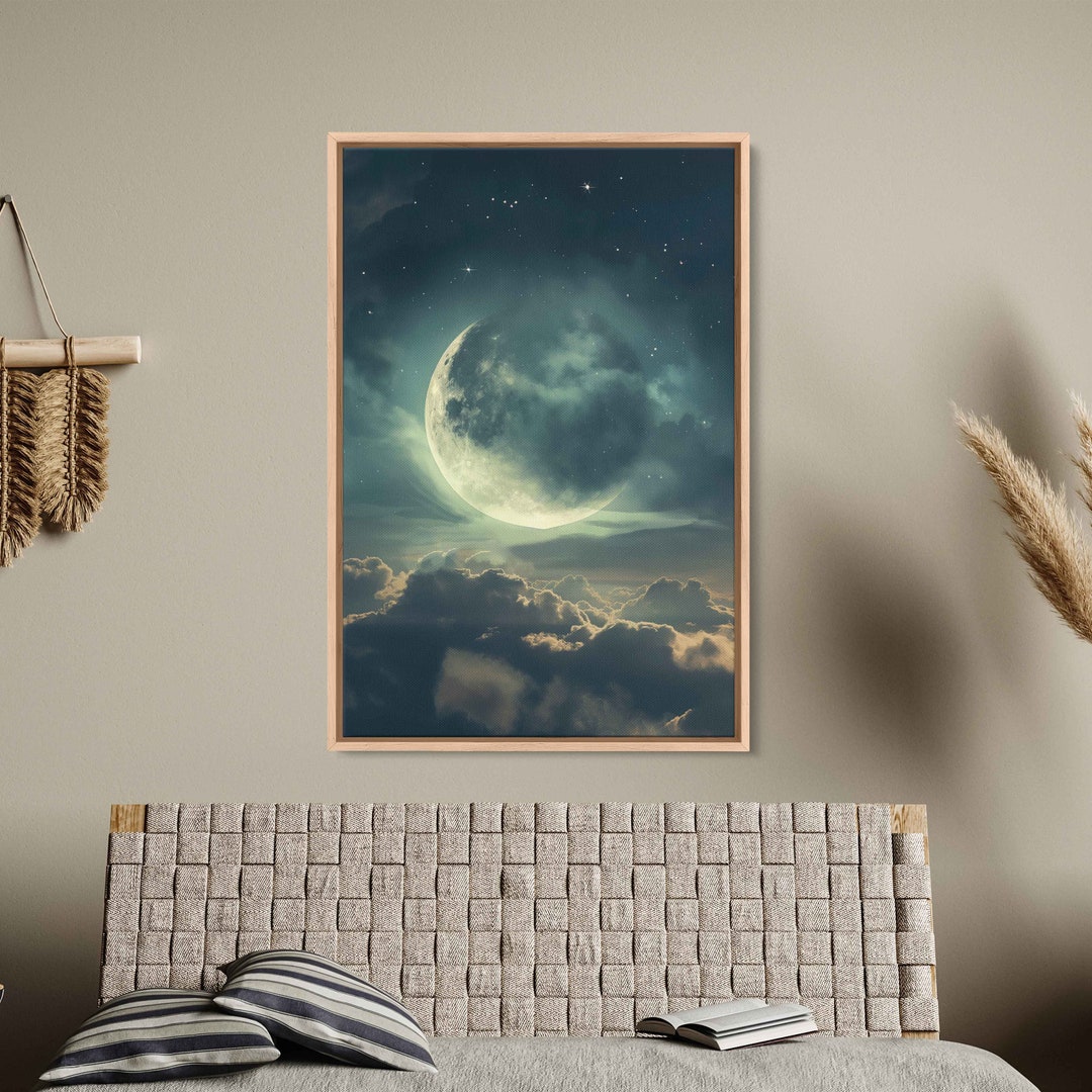 Crescent Moon Above Clouds Hyperrealism Photo Wall Art Canvas Print ...