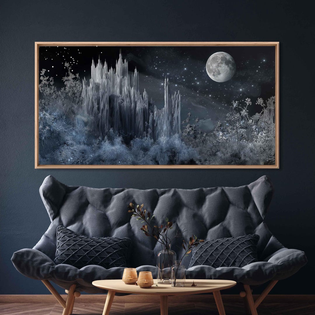 Eerie Castle on Skeletal Cliffs, Wall Art Canvas Print, Mystical ...