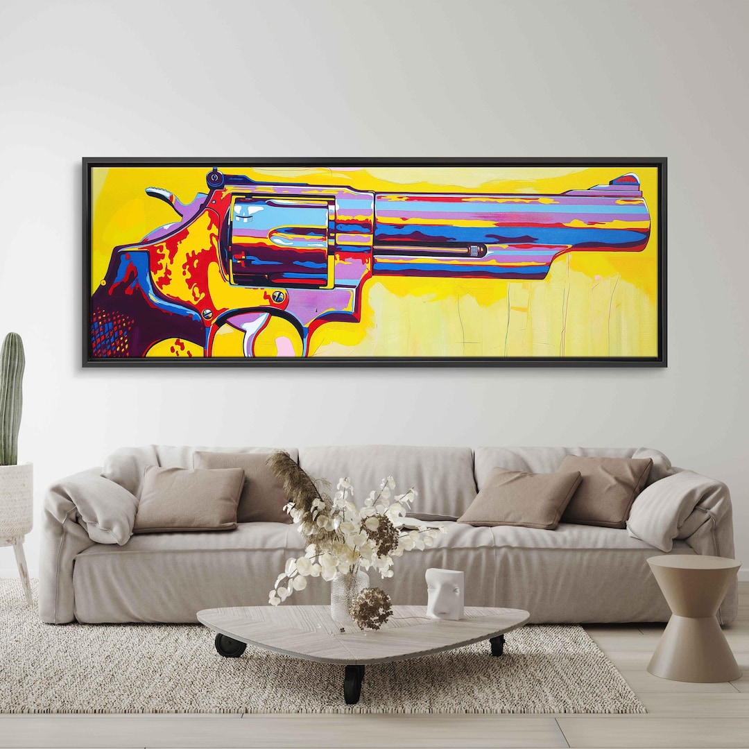 Pop Art Revolver Gun Acrylic Wall Art Canvas Print, Trendy Painting ...