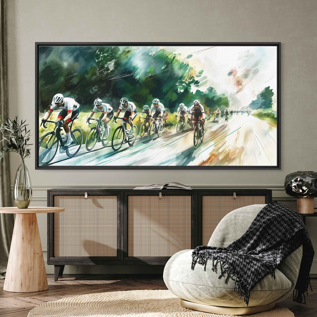 Group of Bikers During A Cycling Race Wall Art Canvas Print, Sporting ...