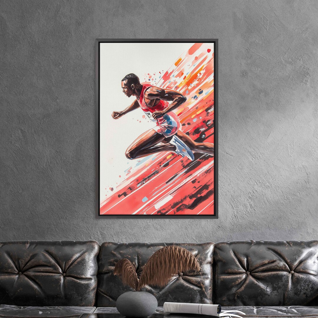 Runner Sprinting on Track, Wall Art Canvas Print, Watercolor ...