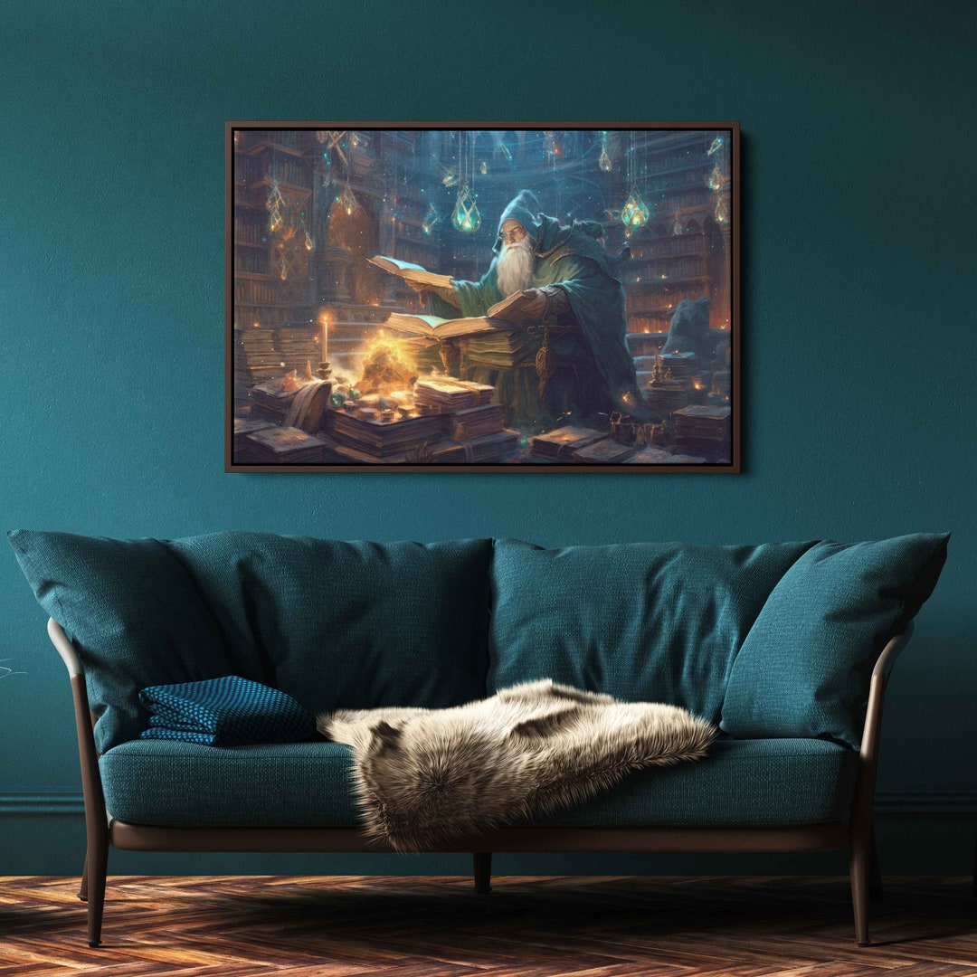 Wizard Performing Spells From Spellbook, Digital Painting Canvas Print ...