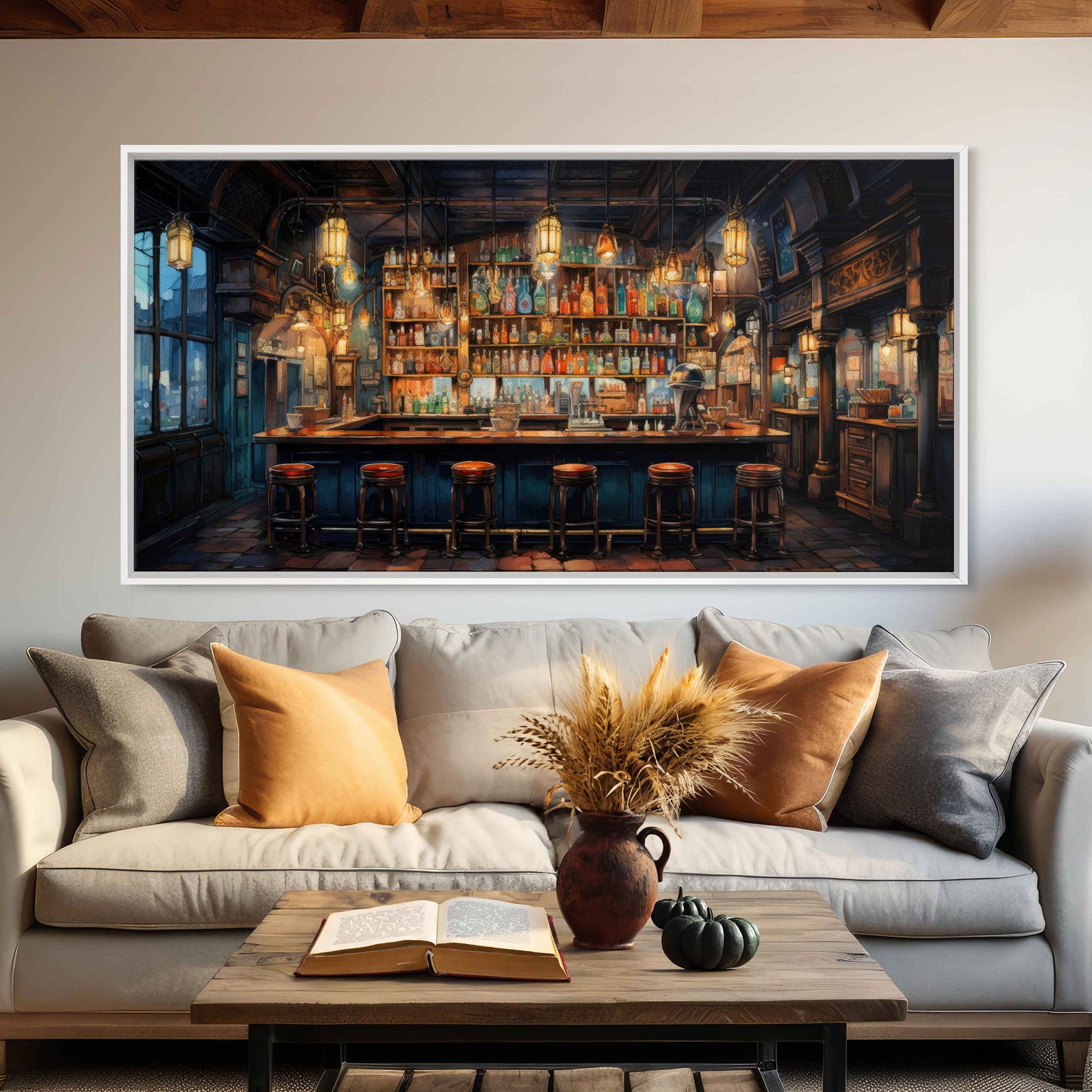 Cozy Watercolor Bar Art, Home Bar Decor, Bar Wall Art, Panoramic ...