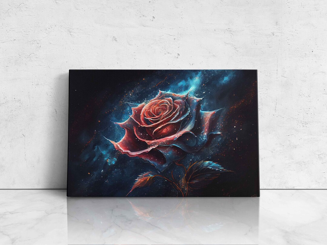 Stunning Oil Painting of A Rose in Space, Fantasy Wall Art, Sparkling ...