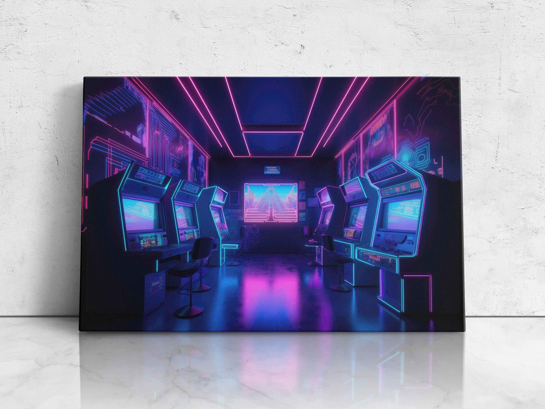 Neon Colored Retro Arcade Print, Video Game Room Decor, 90s Arcade Room ...