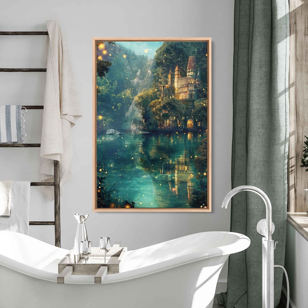 Fantasy Style Hidden Castle Set in A Cliffside on Tranquil Lake Wall ...