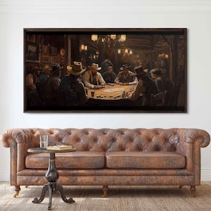 Vintage Poker Game in Western Saloon Wall Art Canvas Print, Man Cave ...
