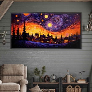Starry Night Van Gogh Inspired Halloween Wall Art Canvas Print, Spooky ...