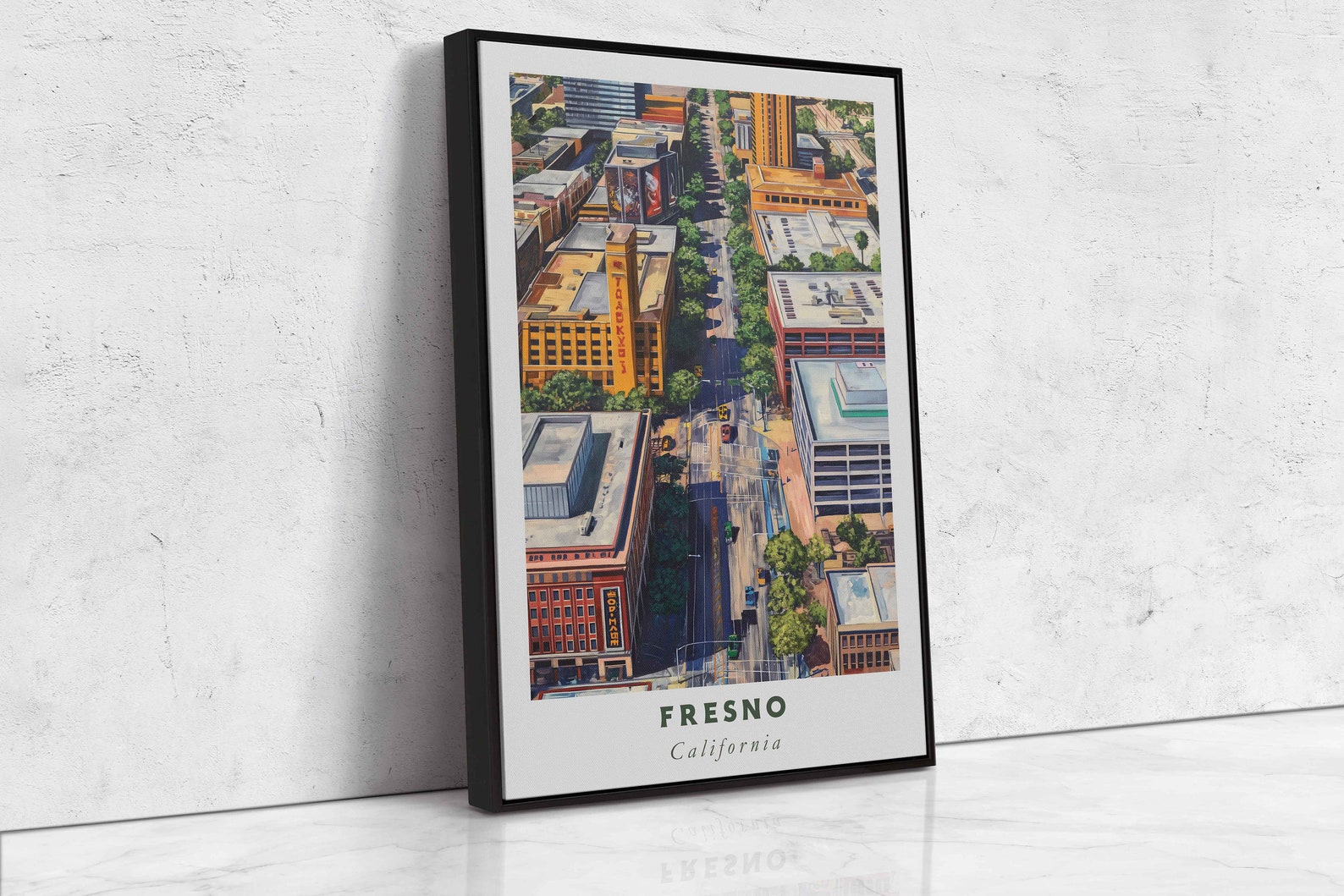 Fresno California Acrylic Painting Travel Art, Framed Canvas Wall Art ...