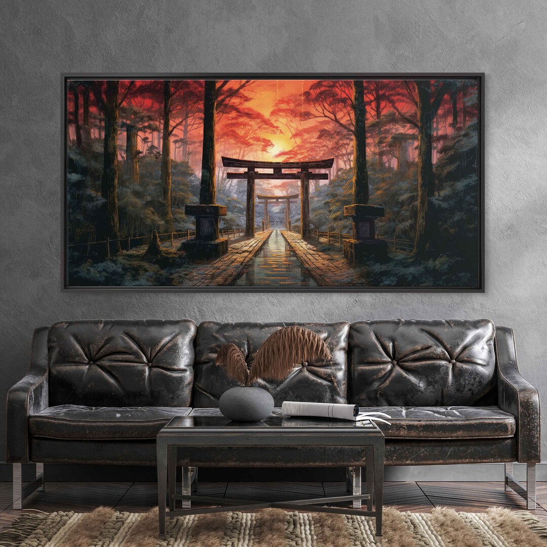 Japanese Shinto Shrine Oil Painting, Framed Canvas Print, Ready to Hang ...