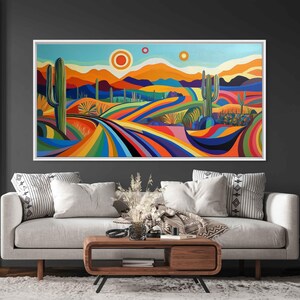 Abstract Arizona Desert Landscape, Wall Art Canvas Print, Bold Lines ...