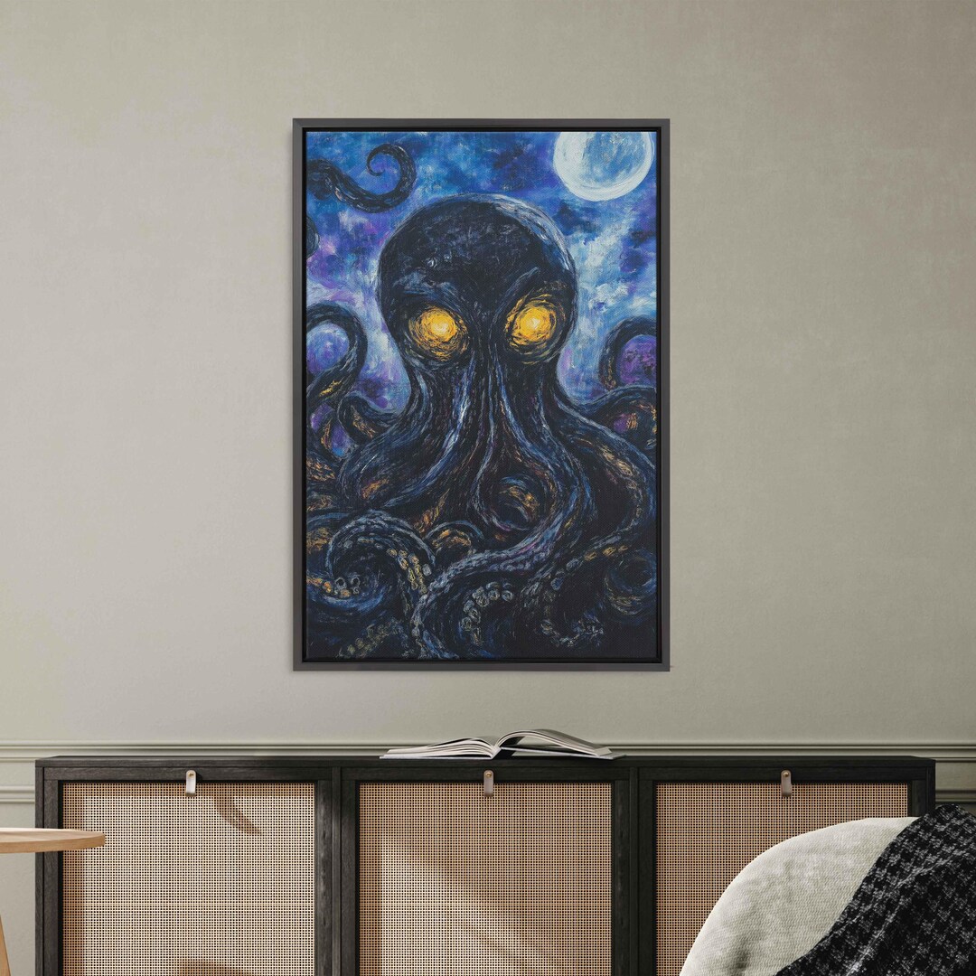 Cthulhu With Glowing Eyes, Wall Art Canvas Print, Starry Night Sky ...