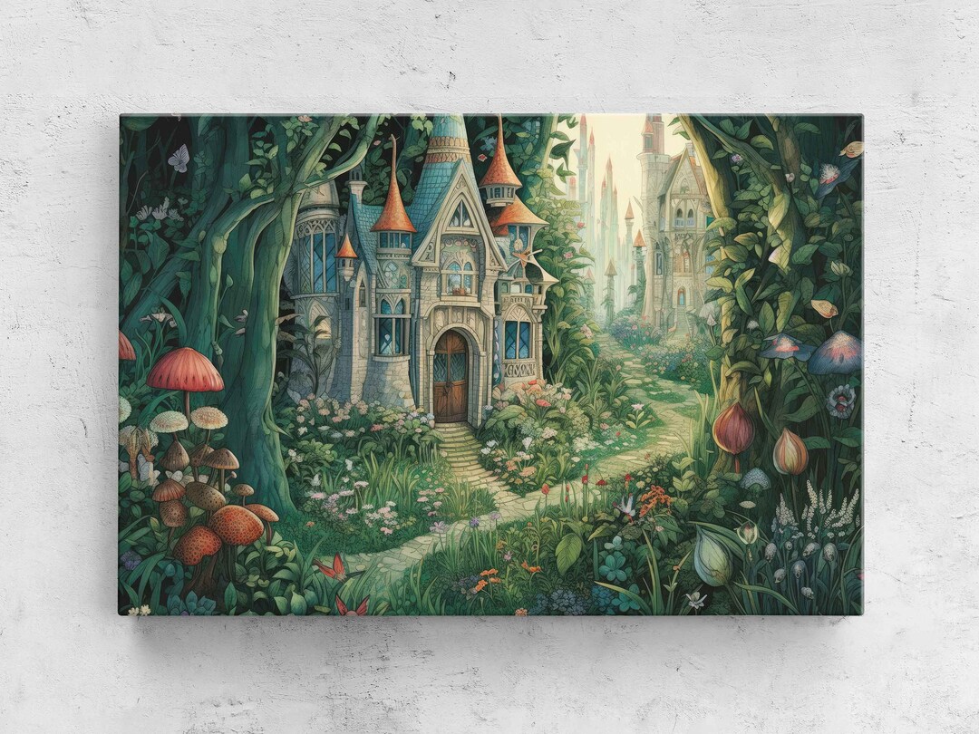 Fairy Tale Castle in Enchanted Forest, Framed Canvas Print, Bedroom ...