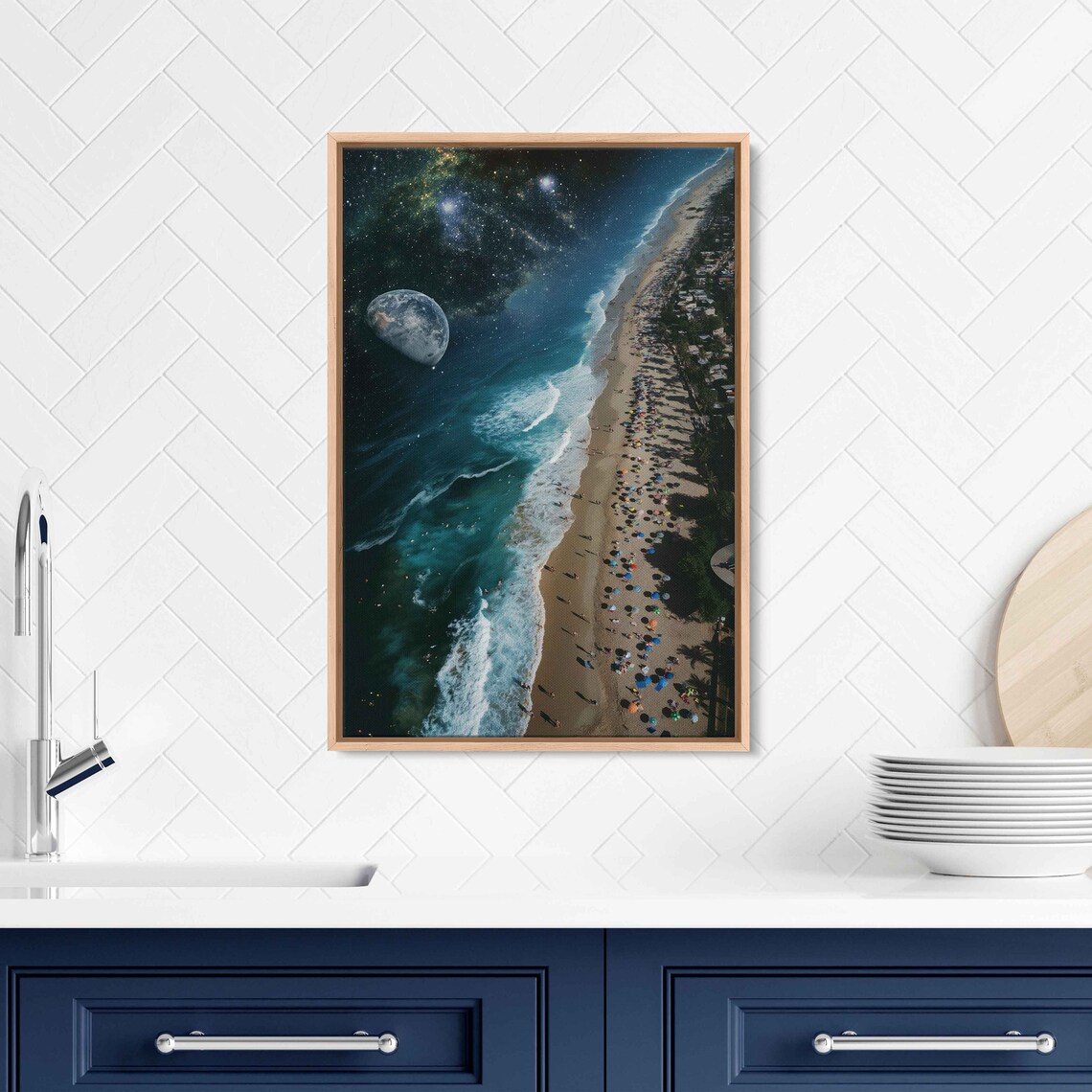 Overview of Earth From Space and Beach Shore Wall Art Canvas Print ...