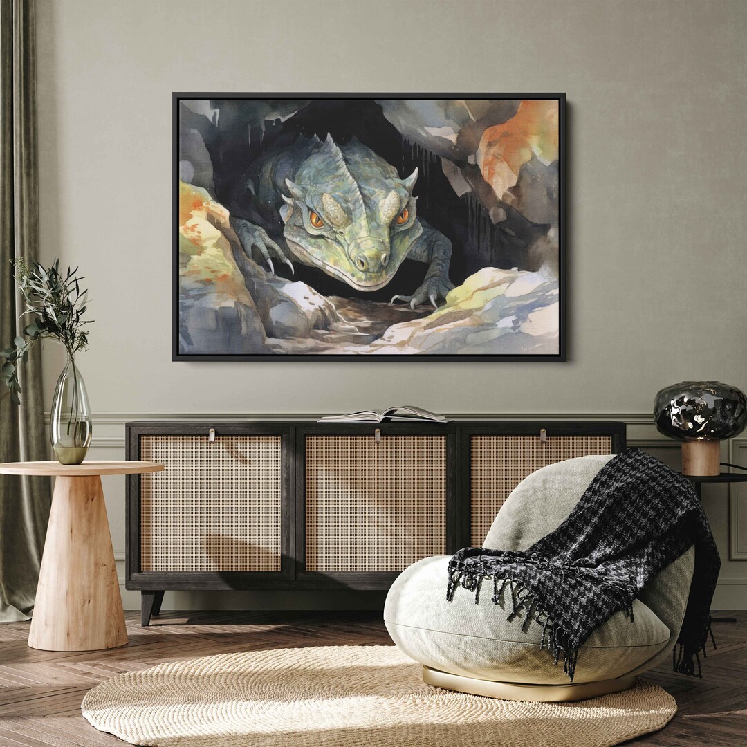 Basilisk Watercolor Wall Art Canvas Print, Mythological Reptile Cave ...