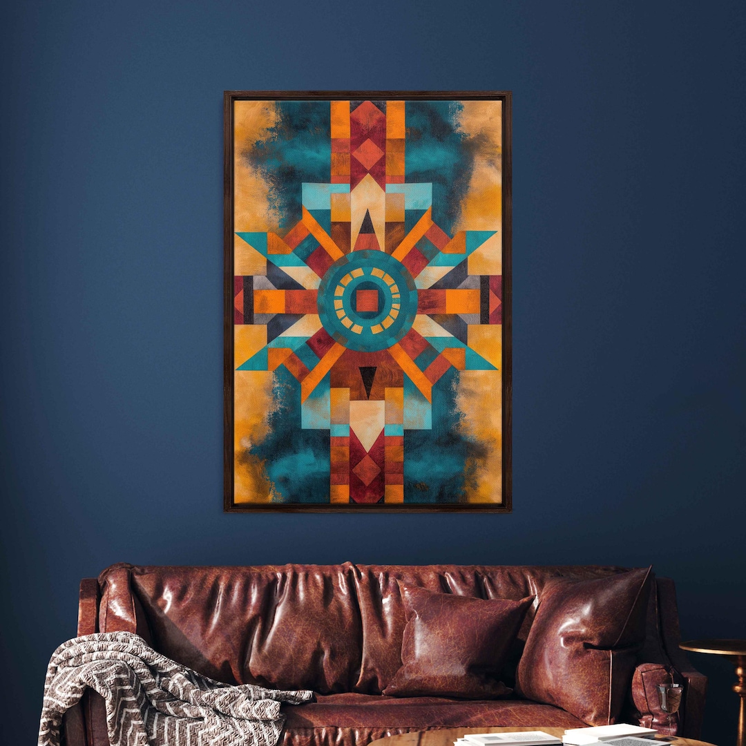 Southwestern Geometric Art, Wall Art Canvas Print, Vibrant Turquoise ...