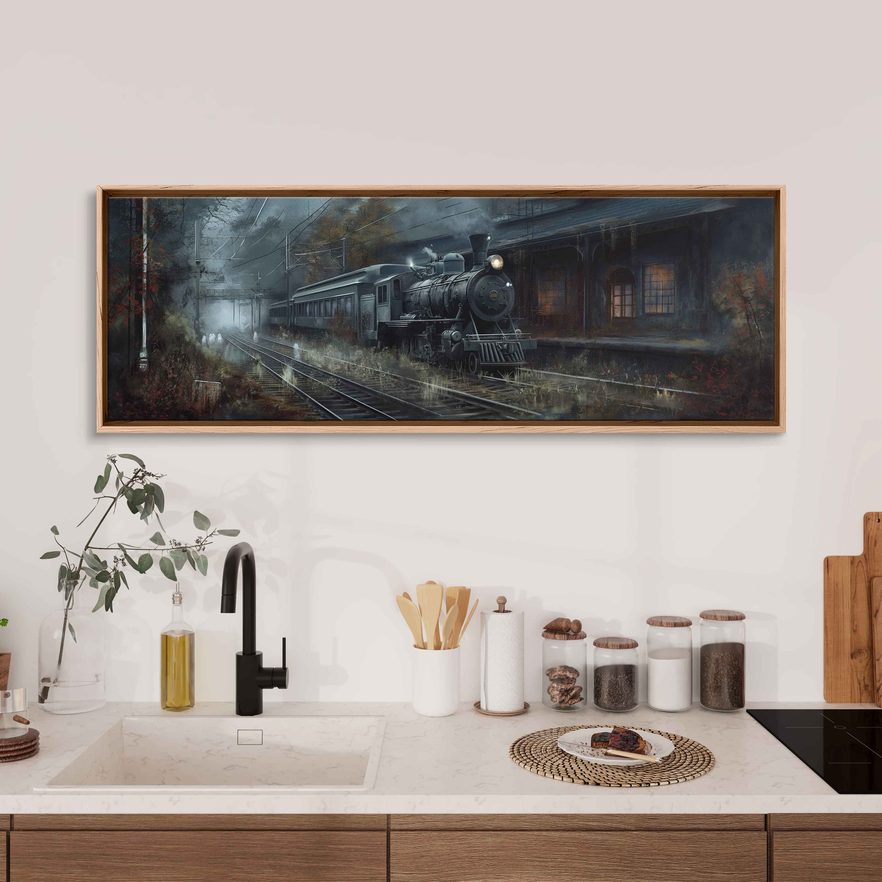 Spooky Old Train Station With Creepy Steam Engine Wall Art Canvas Print ...