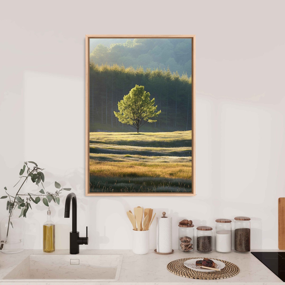 Lone Tree in the Middle of Barren Field With Forest Backdrop Wall Art ...