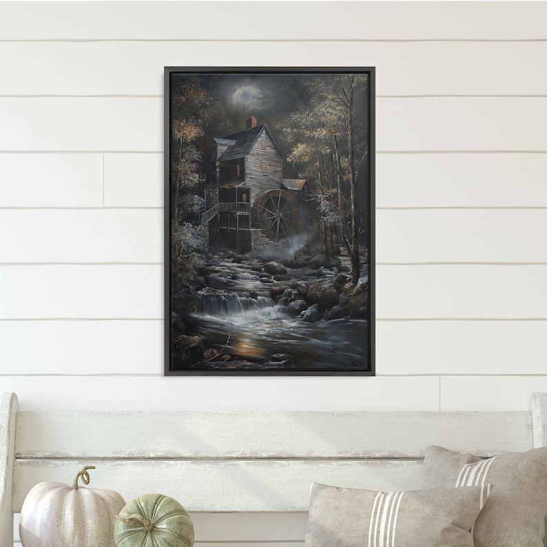 Spooky Old Haunted Mill With Waterwheel Wall Art Canvas Print, Flowing ...