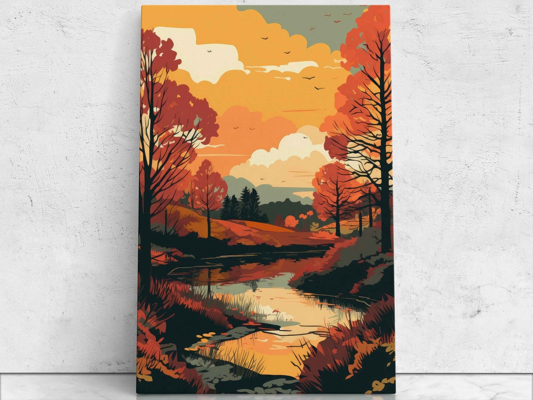Colorful Fall Landscape Pop Art Illustration, Digital Print on Canvas ...