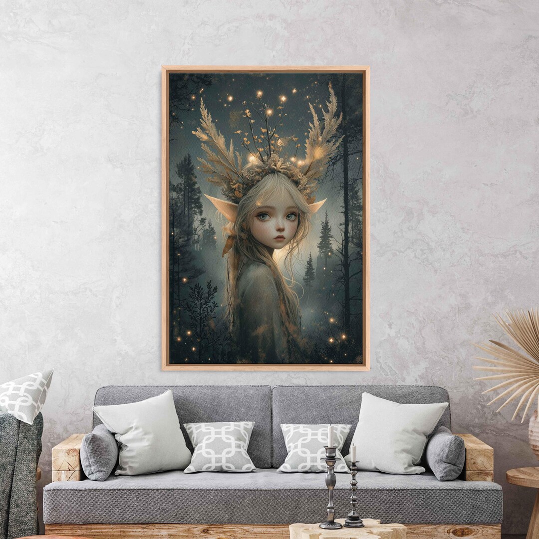 Mystical Pixie Amongst Foggy Enchanted Forest Wall Art Canvas Print ...