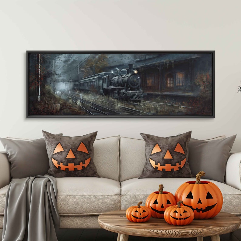 Spooky Old Train Station With Creepy Steam Engine Wall Art Canvas Print ...