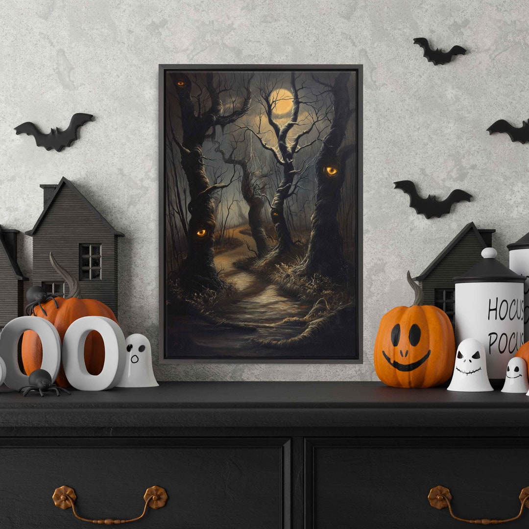 Haunted Forest With Mangled Trees and Glowing Eyes Wall Art Canvas ...