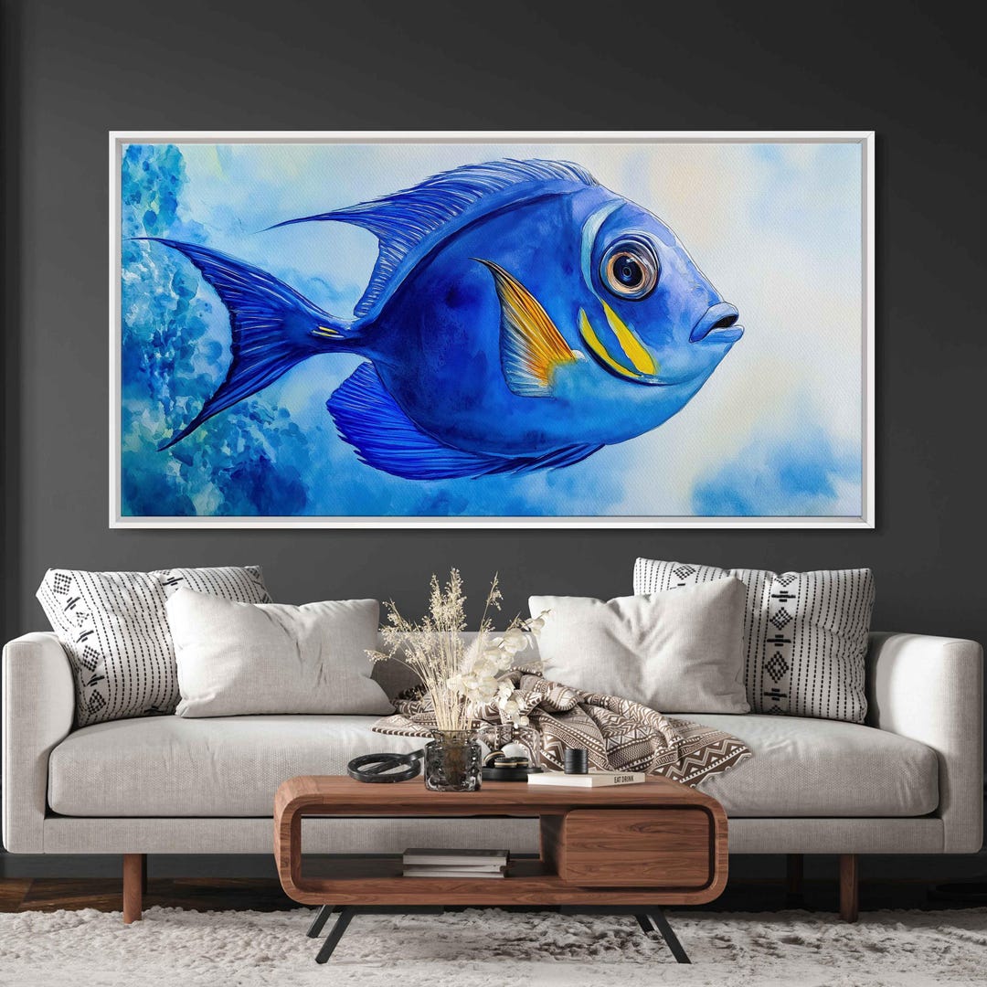 Blue Tang Fish, Wall Art Canvas Print, Whimsical Colors, Underwater ...