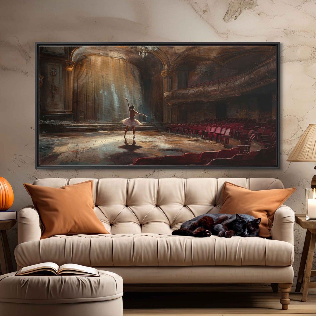 Ghostly Ballerina Dancing in Abandoned Moonlit Theater Under Chandelier ...