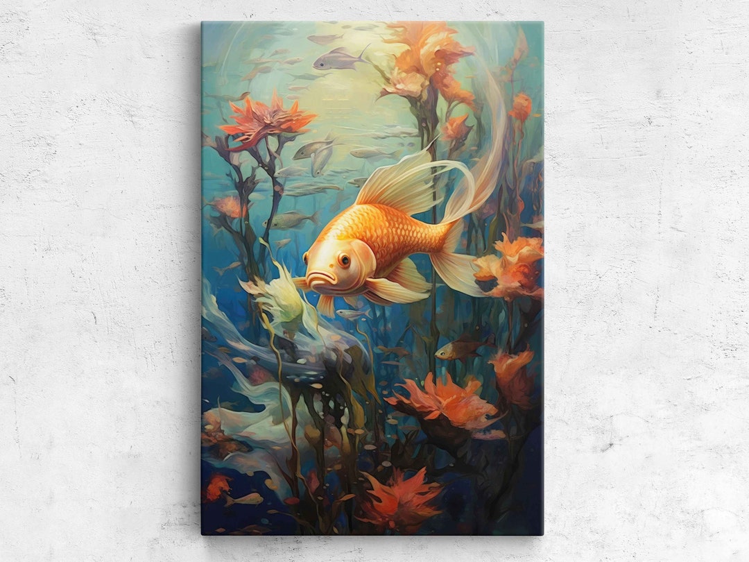 Sad Fish Underwater Sea Oil Painting, Framed Canvas Print, Ready to ...