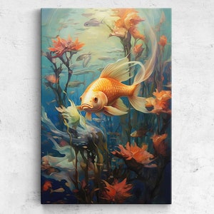 Sad Fish Underwater Sea Oil Painting, Framed Canvas Print, Ready to ...