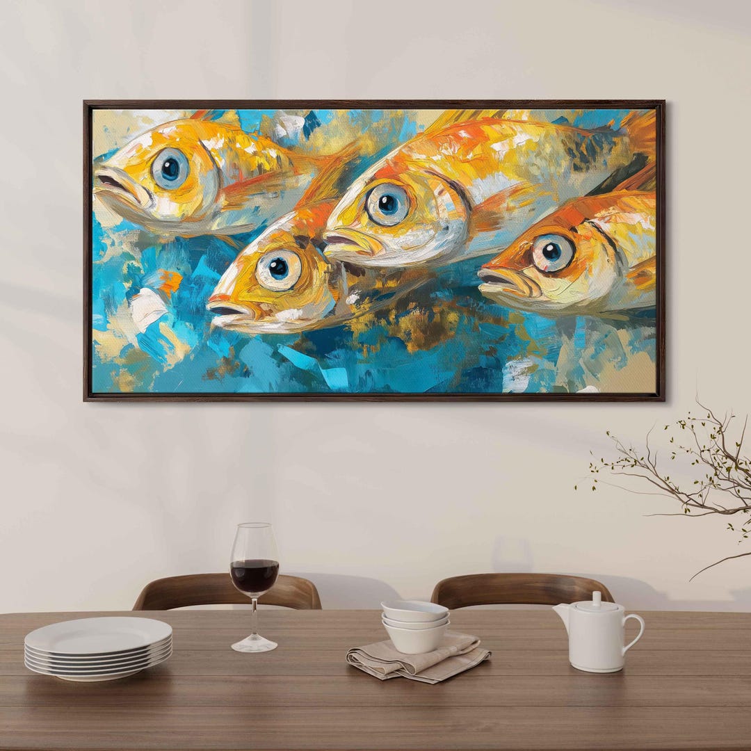 Curious Saltwater Fish, Wall Art Canvas Print, Vibrant Acrylic Painting ...