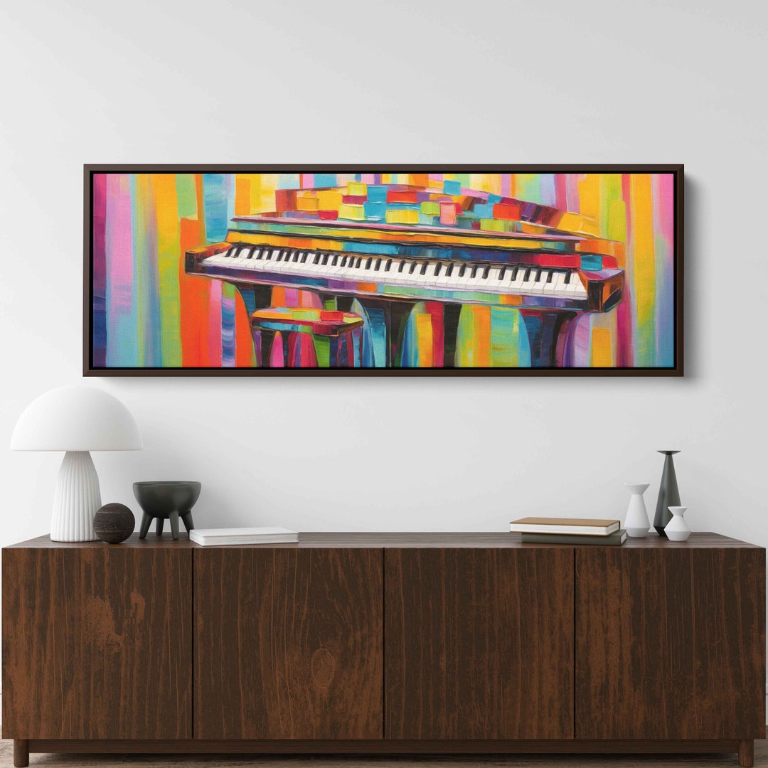Colorful Rainbow Piano Abstract Painting, Framed Canvas Print, Ready to ...